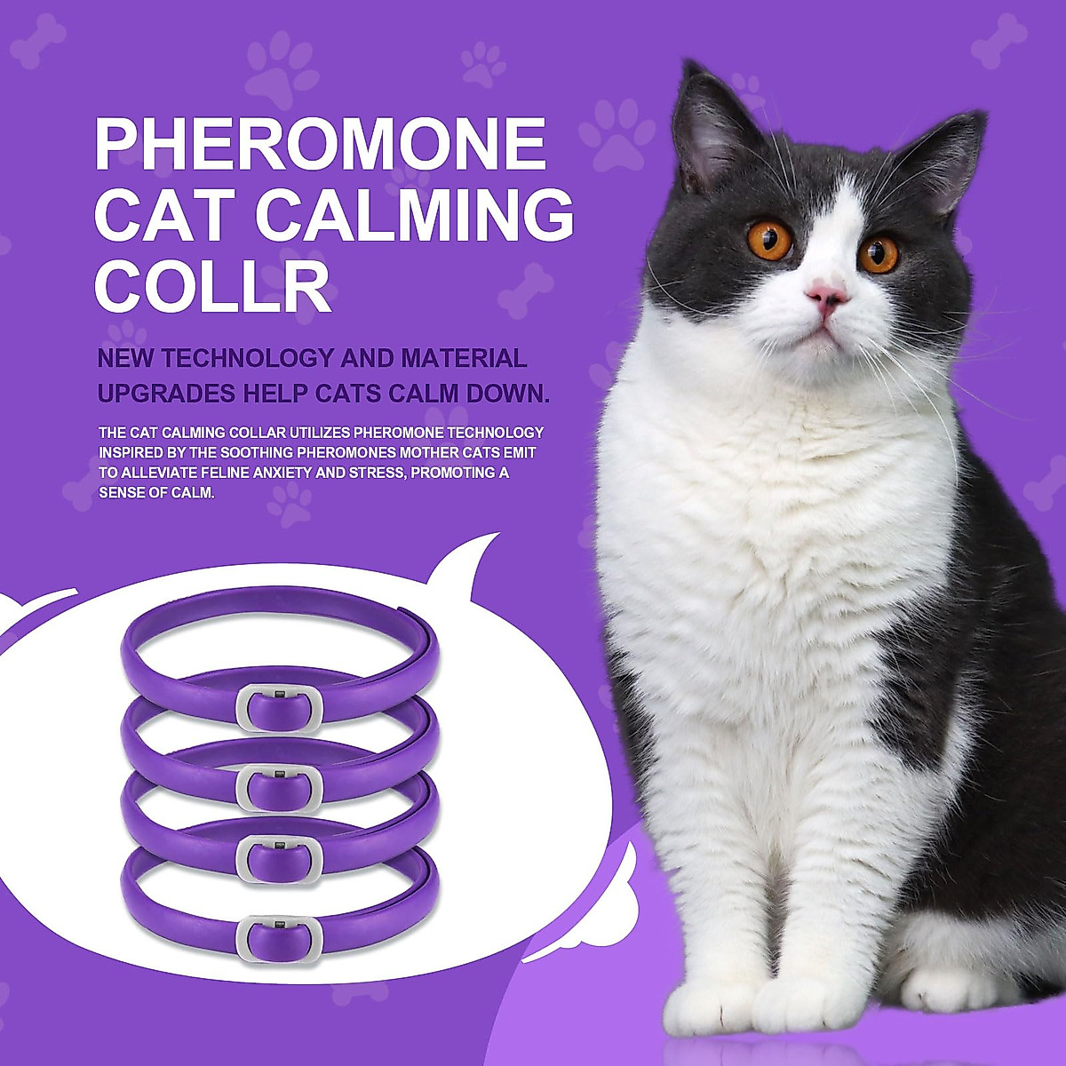 TachengMc Calming Collar for Cats, 4 Pack Cat Calming Collar, Effective Relief Ancxiety Stress Cat Pheromone Collar, Water-Resistant & Adjustable Cat Calming Collar Fits Cats, Purple