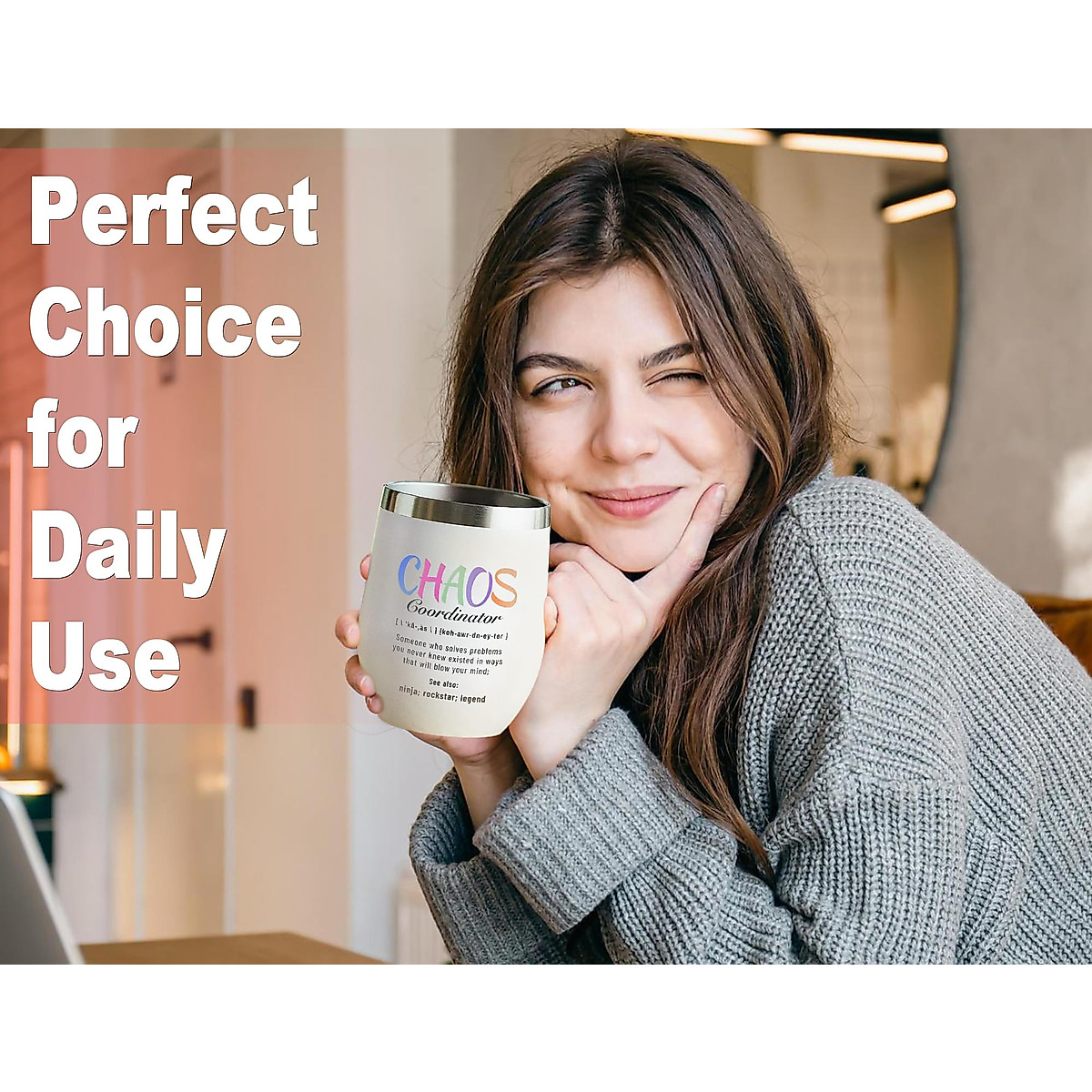 Thank You Gifts for Women, Chaos Coordinator Tumbler, Boss Lady Gifts for Women, Coworker, Mom, Manager, Teacher, Nurse, Birthday, Administrative Professional Day Gifts, 12oz Wine Tumbler, White