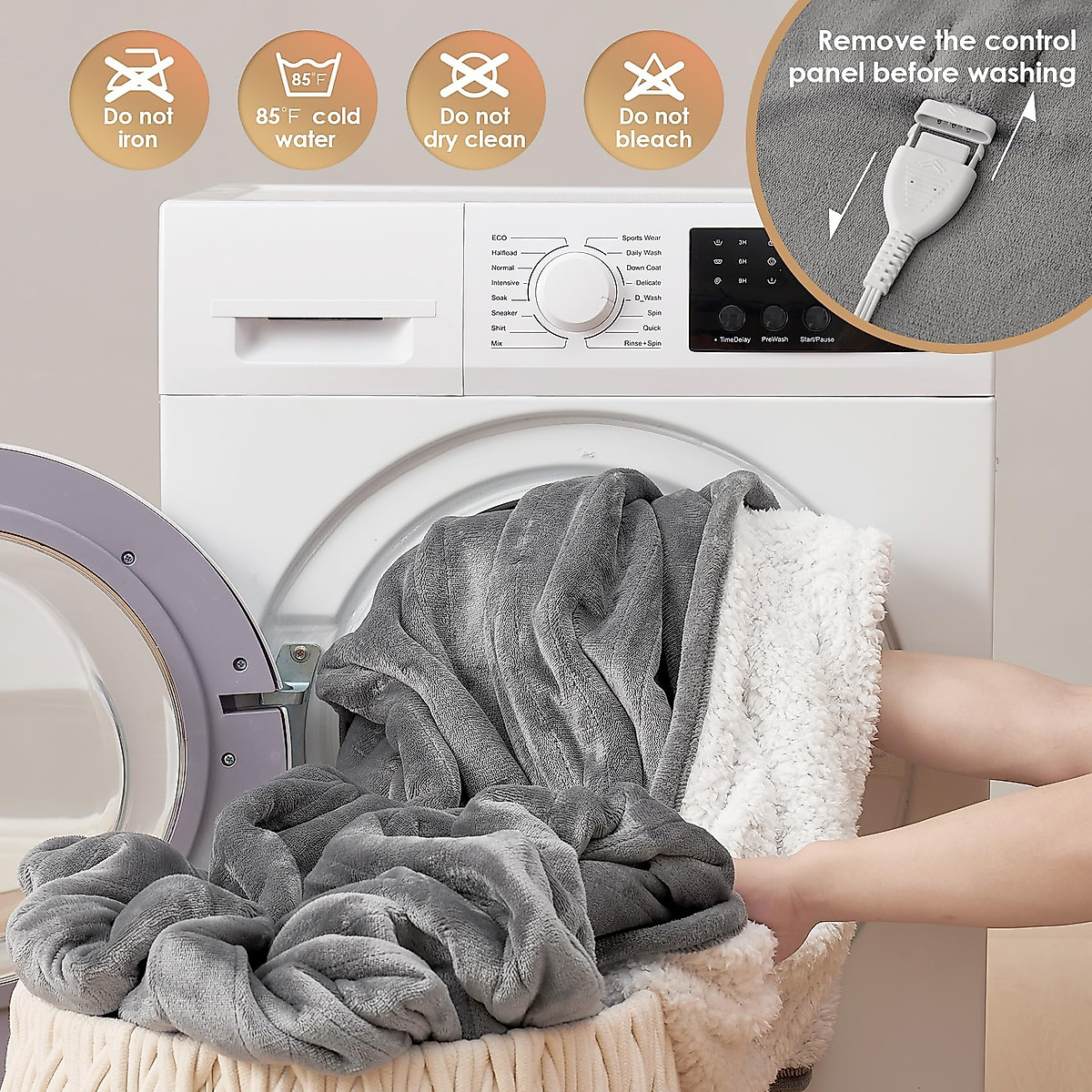 EHEYCIGA Heated Blanket Electric Blanket Throw - Heating Blanket with 5 Heating Levels & 4 Hours Auto Off, Soft Cozy Sherpa Washable Blanket with Fast Heating, 50 x 60 Inches, Grey