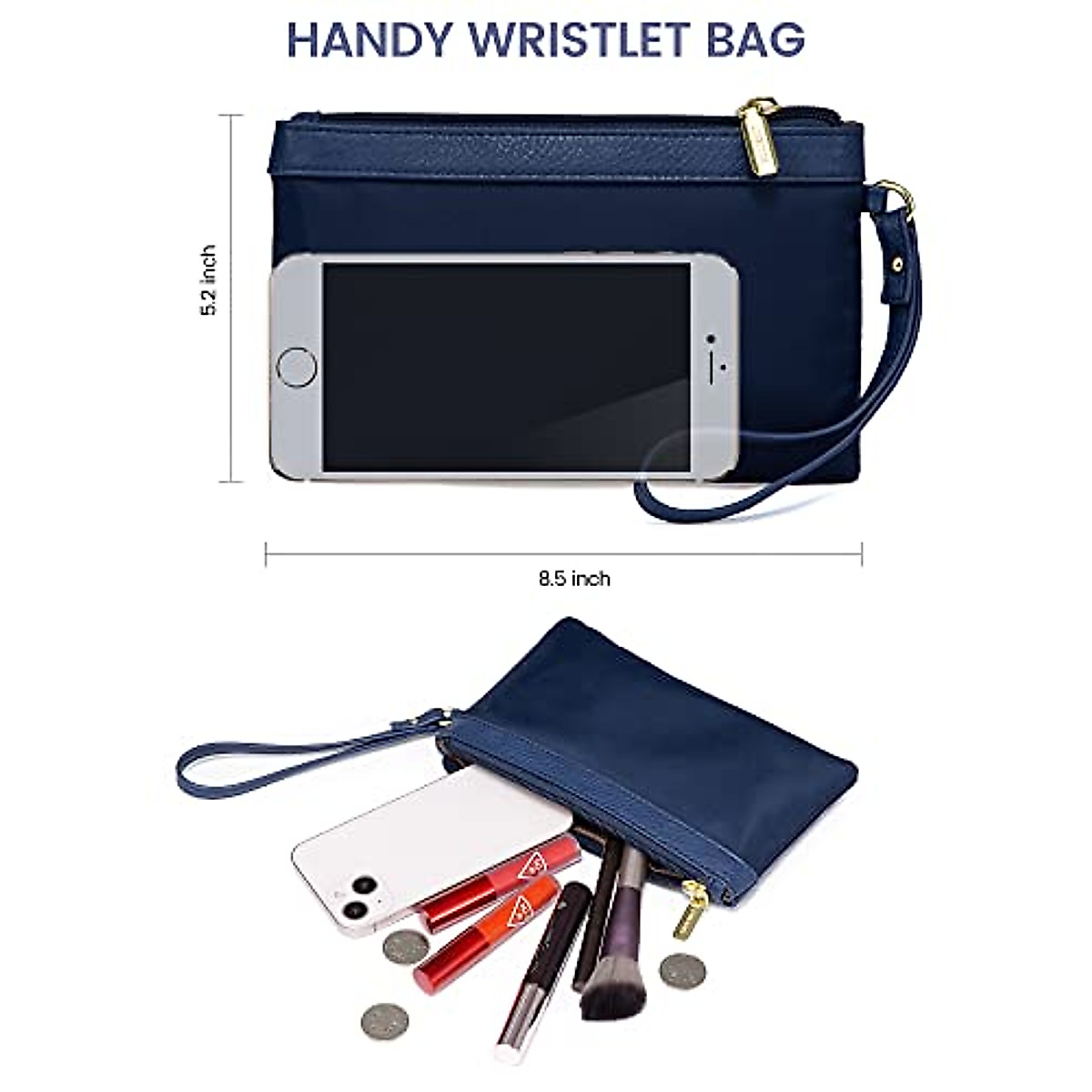 LOVEVOOK Laptop Backpack Women,17.3 Inch Convertible Backpack Purse for Women with USB Port,Fashion Teacher Nurse Bag Work Backpack with Cute Wristlet Bag for Travel Commute,2 PCS,Navy Blue