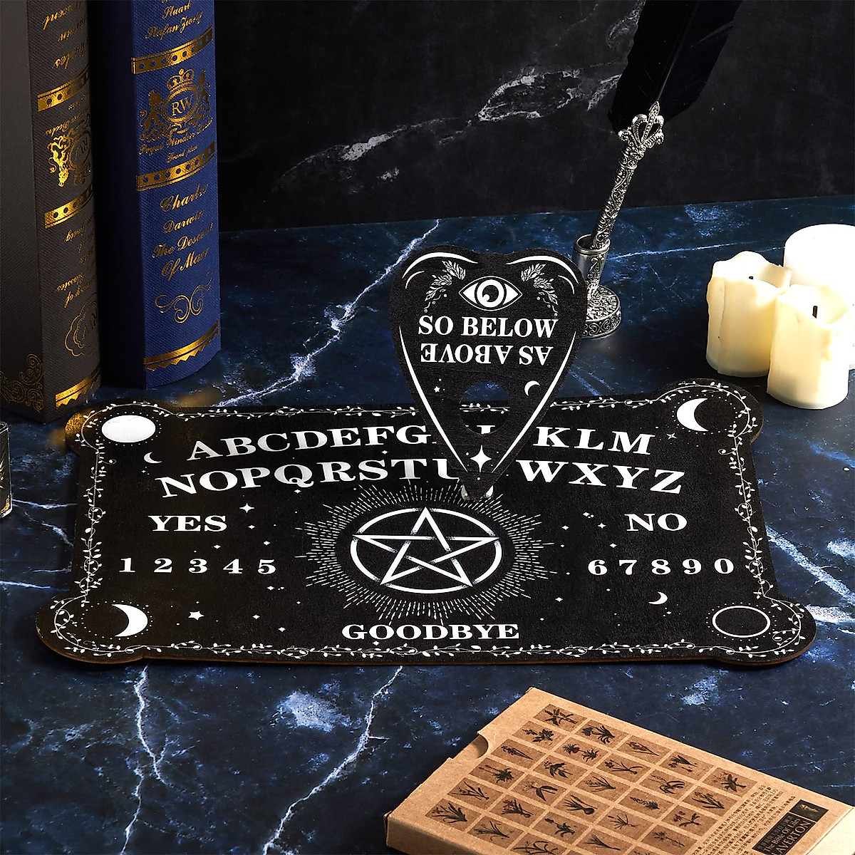 Pendulum Dowsing Divination Board Set Black Wooden Talking Board with Planchette Accessories for Teens Adults Birthday Party and Family Gatherings Games Supplies (Pentagram Style)