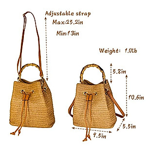 Hirooms Women Beach Bag Straw Woven Shoulder Bag Tote Bag Crossbody Bucket Handbags Summer Handmade Hobo Purse Bamboo Handle (Brown)