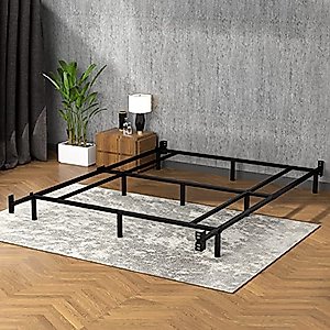 UJUJIA King Metal Bed Frame Heavy Duty Platform Bed Frames Sturdy Steel Slat Support 9 Legs Mattress Foundation Easy Assembly Adjustable Bed Frame Black