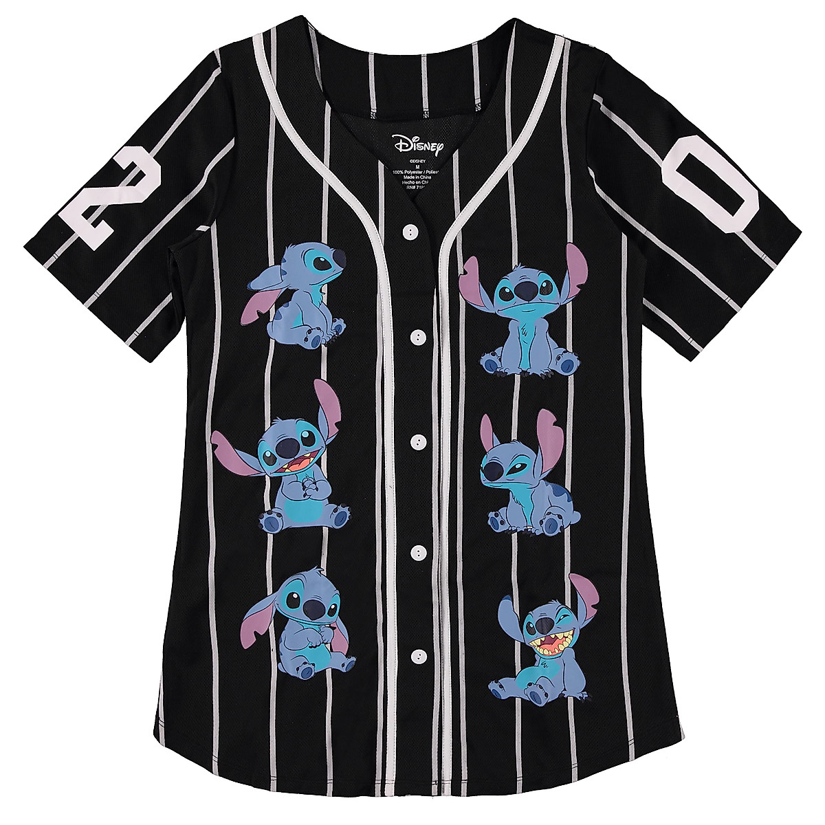 Disney Ladies Lilo and Stitch Shirt - Ladies Classic Lilo and Stitch Baseball Jersey Lilo and Stitch Mesh Jersey (Black, Medium)