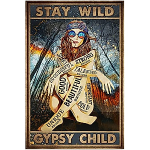 Girl Stay Wild Gypsy Poster Wall Decor Vintage Metal Tin Signs Coffee Shop Plate Iron Painting Warn Retro Novelty Funny Humorous Bar Pub Man Cave Garage Restaurant Kitchen Tin Sign Wall 8x12 Inch