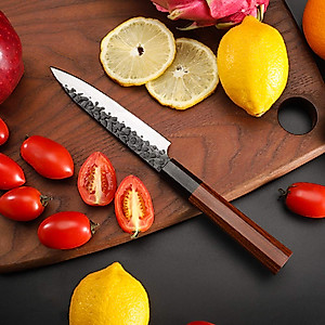 FAMCÜTE 5 inch Utility knife, 3 Layer 9CR18MOV Clad Steel w/octagon Handle Fruit Knife for Carving & Paring