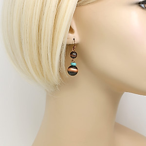 Elosee Western Style Turquoise and Faux Navajo Bead 60 Inch Long Strand Necklace and French Hook Earrings (Copper Tone)