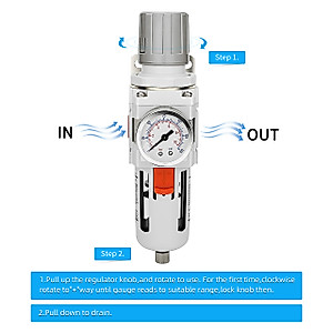 NANPU 1/2" NPT Compressed Air Filter Regulator Combo Piggyback, 5 Micron Brass Element, Poly Bowl, Semi-Auto Drain, Metal Bracket, 0-150 psi Gauge