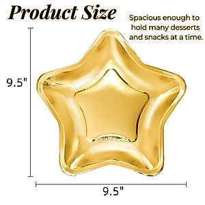 Tlence 100PCS Star Shape Paper Plates, 9.5 Inches Disposable Pentagram Dinnerware, Gold Twinkle Star Paper Tableware Set for Dessert, Birthday Graduation Wedding Halloween Christmas Supplies
