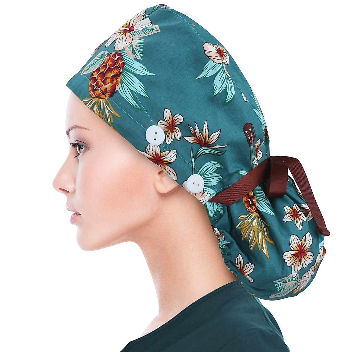 ABAMERICA Ponytail Scrub Caps for Women Surgical Caps Nurse Hat with Functional Ponytail Holder for Long Hair, Single or Satin-Lined