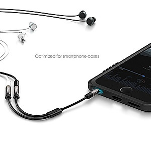 KabelDirekt – 3.5mm Y Adapter & Jack & AUX Splitter (1×3.5mm Male to 2×3.5mm Female, Connect Two Sets of Headphones to a Smartphone/Tablet/Notebook, Stereo, 4in, Black)