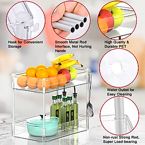 Under Sink Organizer, 2 Tier Thicken Bathroom Under Sink Organizers and Storage with Wheel Hook, Strong Bath Kitchen Home Countertop Cabinet Standing Rack, Narrow Space Collection Basket, Clear Shelf