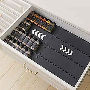Homhut Spice Drawer Organizer, 4 Tier- 4 Pack Drawer Seasoning Organizer Expandable from 13" to 24.4", Spice Rack for Kitchen Drawers, Spice Organization Insert Tray for Drawer (Jars not included)