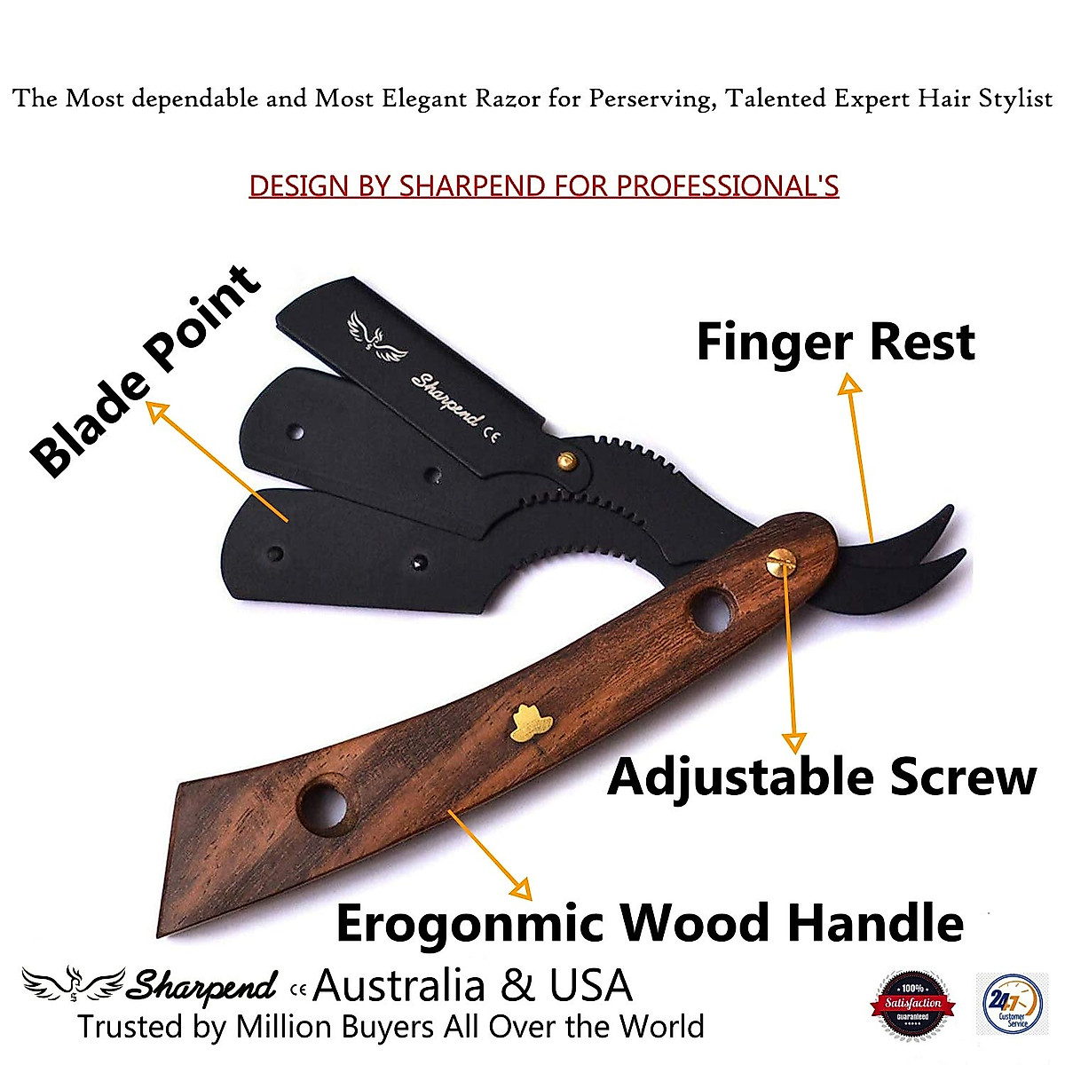 Professional Wood Barber Edge Razor-Salon Quality Cut Throat Shavette Straight Razor, Premium Stainless Steel Quality Single Blade Straight Edge - Moustache & Beard Shaper Men's Manual Shaver Safety