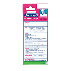 Benadryl Extra Strength Anti-Itch Relief Stick, Bug Bite Itch Relief, Diphenhydramine HCl Topical Analgesic & Zinc Acetate Skin Protectant, Great for Camping Essentials, 0.47 fl oz (Pack of 3)