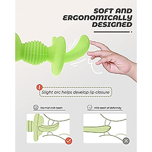 2 Pcs Baby Spoons Self Feeding 6 Months, Silicone Baby Spoons First Stage and Baby Fork, Toddler Utensils for Baby Led Weaning with 1 Case (Green))