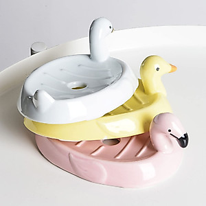 Cute Ceramic Soap Dish - Swan Soap Holder, Soap Tray for Bathroom Sink, Creative Animal Soap Bar Holder, White