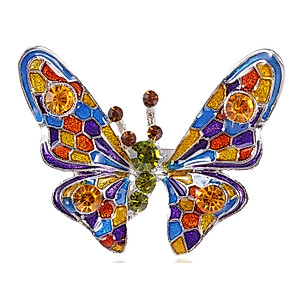 Alilang Womens Silvery Tone Sparkle Colorful Crystal Rhinestone Enamel Butterfly Bug Adjustable Ring