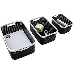 Advantus 39220 Open Lid Storage Bin, Black/White, 3/Pack