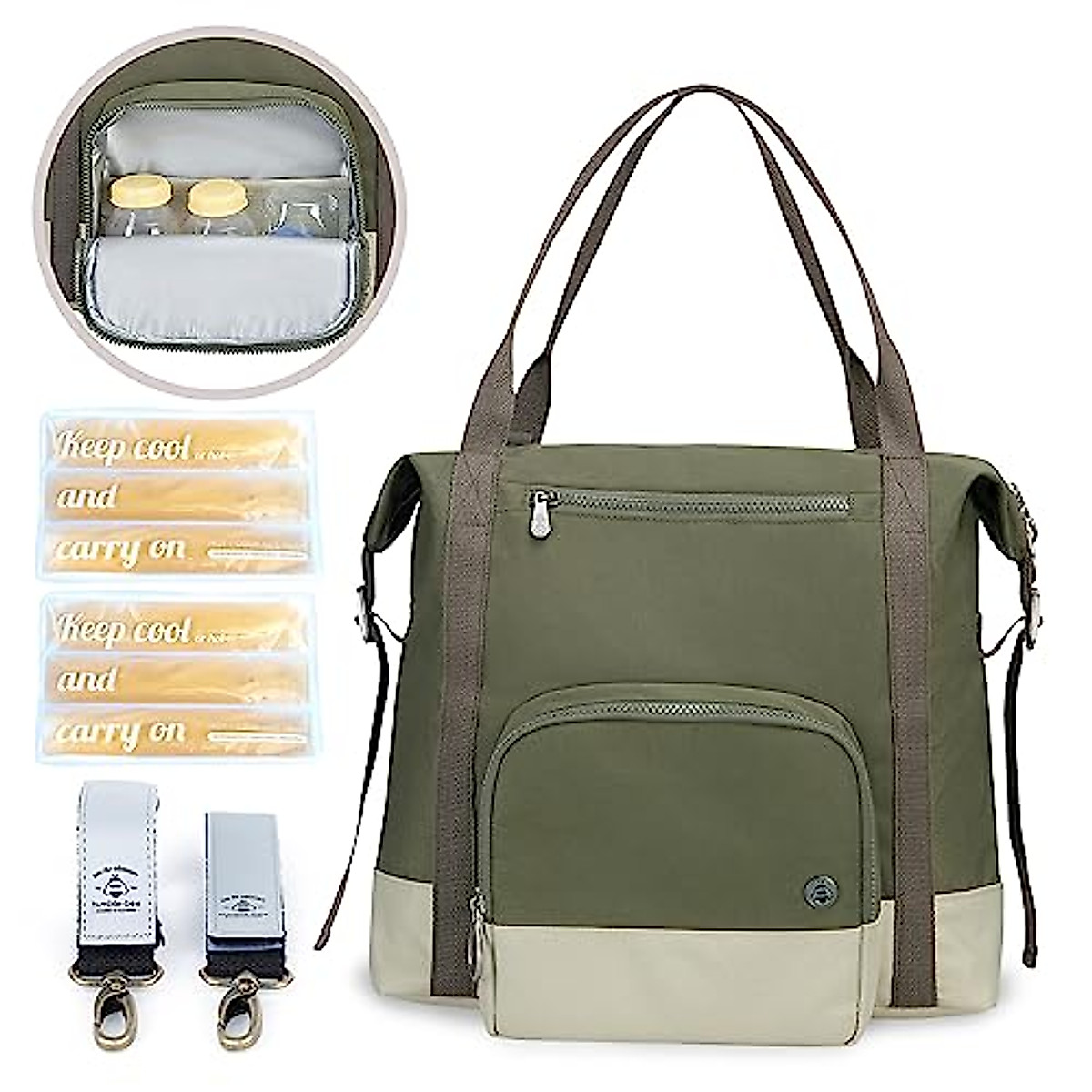 Humble Bee Kokoro All Heart Convertible Diaper Bag for Men & Women: Converts from Backpack to Tote, Spacious Compartments, Multiple Pockets, Removable Accessories & Stroller Strap Design (Olive Dusk)