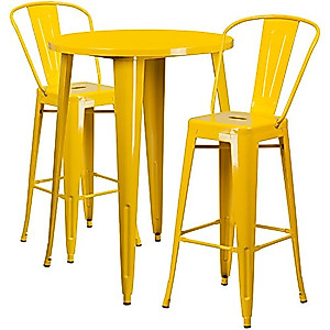 Flash Furniture Commercial Grade 30" Round Yellow Metal Indoor-Outdoor Bar Table Set with 2 Cafe Stools