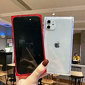 Tzomsze iPhone 11 Square Case Transparent, iPhone 11 Clear Case Reinforced Corners TPU Cushion，Crystal Clear Slim Cover Shock Absorption TPU Silicone Shell for iPhone 11 6.1 inch (2019)-Pink