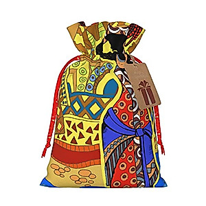 Drawstrings Christmas Gift Bags Africa-Black-Woman-African Presents Wrapping Bags Xmas Gift Wrapping Sacks Pouches Medium