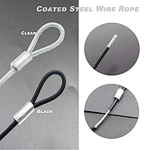 Bytiyar 4 pcs 20 inch (50cm) 5mm Thickness Galvanized Steel Wire Rope Lanyard Cable Tether Safety Strap with Braided Steel Rubber Coated and 2 Loops Black