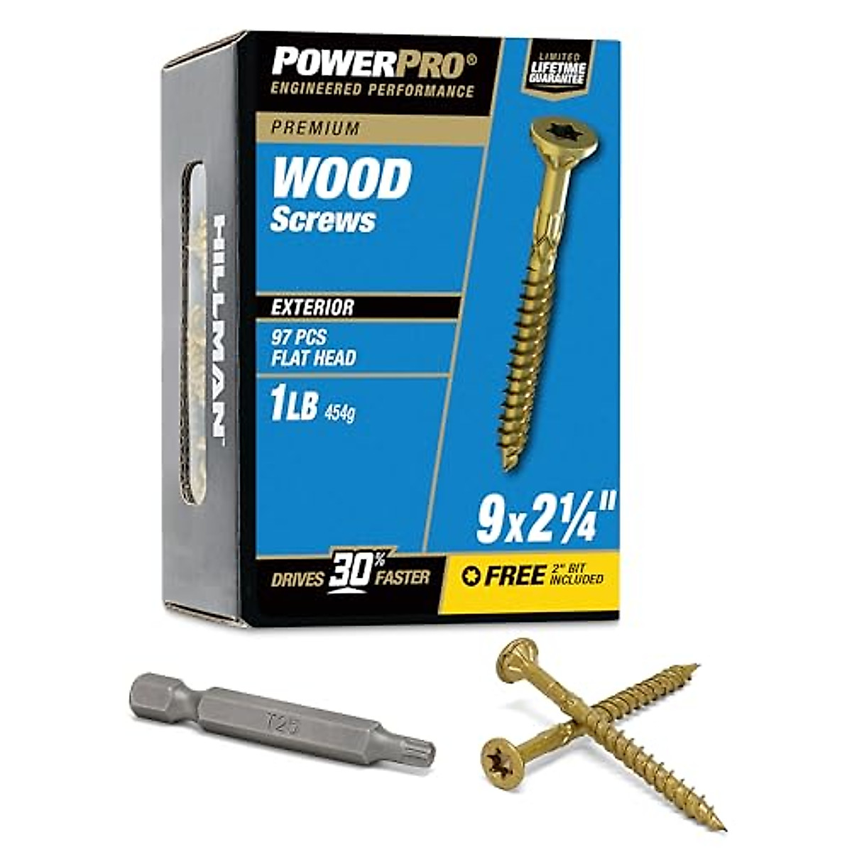 Power Pro Premium Exterior Wood Screws (#9 x 2-1/4") - 1lb Box