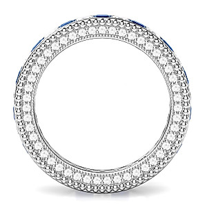 Metal Factory Sz 8 Sterling Silver 925 Princess Cut Blue & White Cubic Zirconia CZ Eternity Band Ring