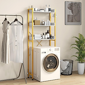 Giantex Over The Toilet Storage Rack, 3-Tier Bathroom Space Saver Organizer with Adjustable Bottom Bar to Fit Most Toilets, Freestanding Above Toilet Storage Rack, Easy Assembly (White + Gold)