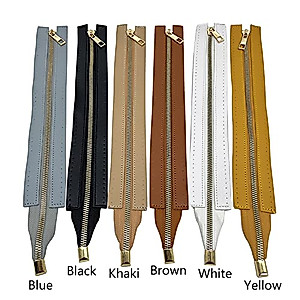 QHHVAIT 30cm PU Leather Zipper with Holes Metal Zipper DIY Zipper Replacement Hardware Zipper Accessories for Sewing Handbag Khaki