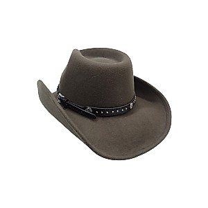 Western Hat Band for Cowboy Hats by Silver Canyon, Black Leather with Silver Star Concho and Studs