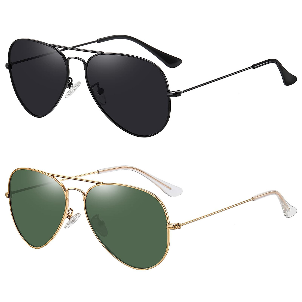 MEETSUN Aviator Sunglasses for Men Women Driving Polarized UV400 Protection Metal Frame(3-Pack-Black+Dark Green+Brown Lens)