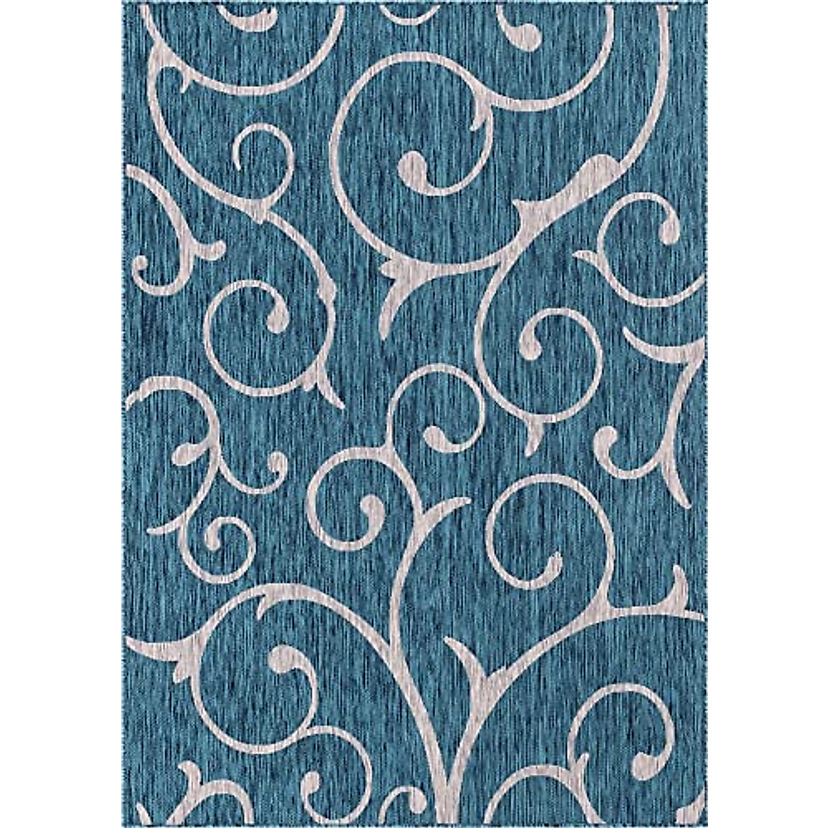 Unique Loom Outdoor Botanical Collection Area Rug - Curl (7' 1" x 10' Rectangle, Teal/ Ivory)