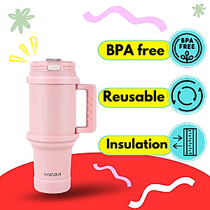 MEDA 40 oz Tumbler with Foldable Handle – Insulated, Reusable Stainless Steel Travel Coffee Mug – Perfect for Travel, Water, Iced Tea, Coffee – Ideal Easter Gift (Peach)