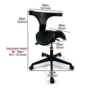 MIWOOYY Saddle Stool Salon Massage Saddle Chair with Backrest, Black Swivel Height Adjustable Ergonomic Rolling Saddle Stool with Wheel, for Spa Drafting, Studio