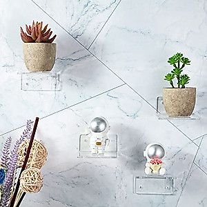 Yulejo Acrylic Floating Shelves Set Acrylic Small Wall Shelf Wall Mounted Shelf Bathroom Wall Drilling Organizer Adhesive Display Shelf for Bedroom Gaming Room Living Room Office (6 Pack,3 x 3 Inch)