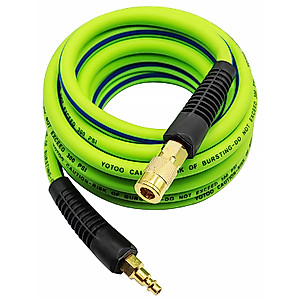 YOTOO Hybrid Air Hose 3/8-Inch by 25-Feet 300 PSI Heavy Duty, Lightweight, Kink Resistant, All-Weather Flexibility with 1/4-Inch Industrial Quick Coupler Fittings, Bend Restrictors, Green+Blue
