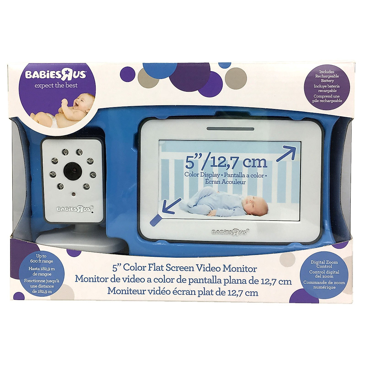 Babies R Us 5 Inch Video Baby Monitor with Night Vision, Color, Flat Screen, Video and Sound Baby Monitor