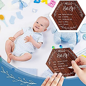5 Inch Birth Announcement Sign for Hospital Cherry Newborn Announcement Sign Wooden Baby Name Sign with White Paint Marker Pen Regular Hexagon Wooden Birth Announcements for Hospital
