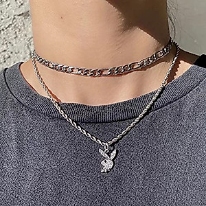 Hohamn Bunny Pendant Necklace Silver Bunny Necklace Play Boy Rabbit Charm Pendant Necklace For Women men Surgical Steel Playboy Bunny Pendant Necklace