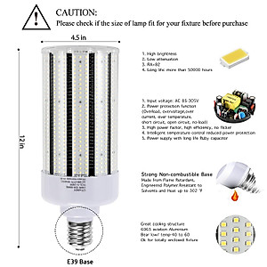 100W LED Corn Cob Light Bulb,Replace for 400 Watt Metal Halide HPS CFL HID lamp,5000K E39 Mogul Base,for Commercial and Industrial Lighting Bay Light Fixture Warehouse Workshop Gyms