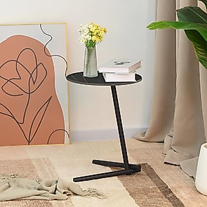JACH Simplify Round Pedestal Accent Side Table, Minimalist Rock Board Side Table for Living Room, Bedroom, Suitable for Pairing with Sofas, 21" x 17" x 16", (Black)