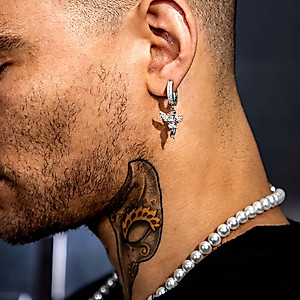 HELLOICE Praying Angel Wing Earrings Iced Out Dangle Drop Earrings 18K White Gold Plated 5A CZ Stone Dangling earrings Lightweight Religious Earrings for Women & Men