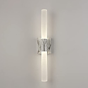 Globe Electric 51847 Edinburgh 2-Light LED Integrated Dimmable Wall Sconce Vanity Light, White Faux Marble, Frosted Acrylic Shades, 19W, 1200 Lumens