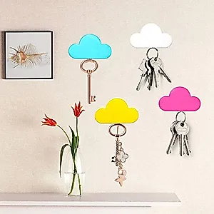 Pack of 4 Blue White Yellow Pink Creative Novelty Cute Cloud Shape Magnetic Magnets Key Holder Wall Keychains Hanger Home office Decoration
