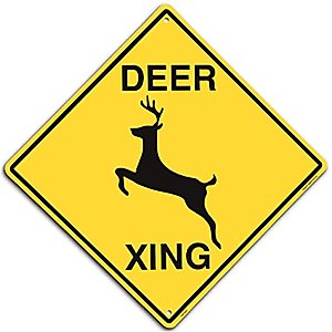 Tags America Deer Crossing Sign - 12"x12" Deer Xing Street Signs for Roads, Backyard, Sideway, Embossed, Rust-Free, Weather-Proof Hanging Deer Sign for Animal Lovers