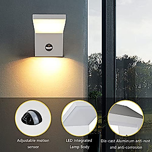 Outdoor Light Fixture with Motion Sensor LED Modern White Porch Light for Patio Garage Garden Doorway,IP54 Waterproof 100-240V 3000K