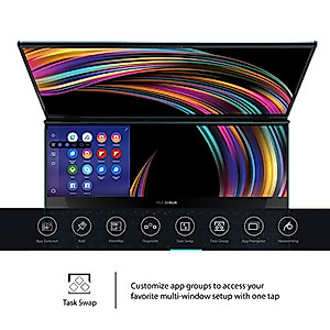 ASUS ZenBook Pro Duo UX581 15.6” 4K UHD NanoEdge Bezel Touch, Intel Core i7-9750H, 16GB RAM, 1TB PCIe SSD, GeForce RTX 2060, Innovative ScreenPad Plus, Windows 10 Pro - UX581GV-XB74T, Celestial Blue